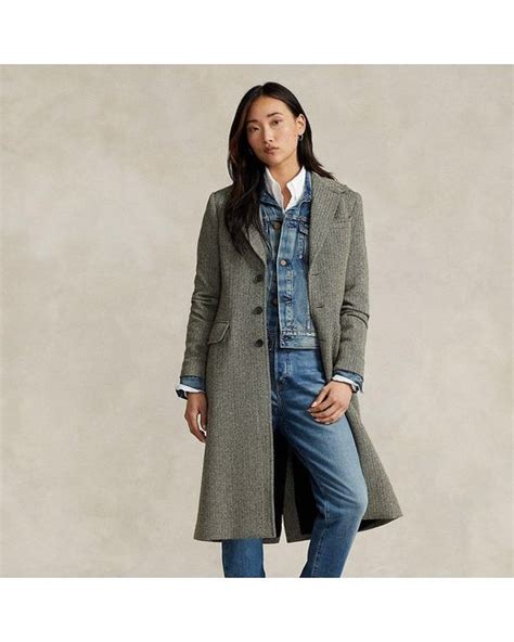 Ralph Lauren Herringbone Coat In Blue Lyst