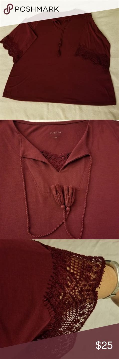 Burgundy Lace Edged Bell Sleeve Swing Top