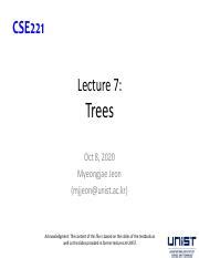 Lecture 7 Trees Pdf CSE221 Lecture 7 Trees Oct 8 2020 Myeongjae