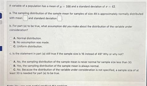 Solved A Variable Of A Population Has A Mean Of μ 100 And