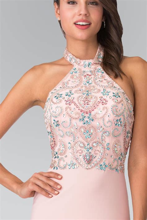 Navy Prom Long Beaded Halter Neck Evening Formal Dress Dressoutlet