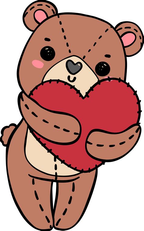 Cute Love Valentine Teddy Bear Vintage Doll Doodle Cartoon Drawing