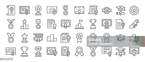 수상 및 졸업장의 간단한 선형 아이콘입니다 편집 가능한 스트로크 카드 앱 배너 게시물 디자인을 위한 미니멀한 선형 그림 Championship에 대한 스톡 벡터 아트 및