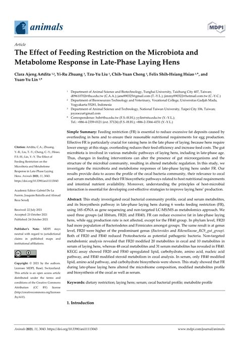 Pdf The Effect Of Feeding Restriction On The Microbiota And Metabolome Response In Late Phase