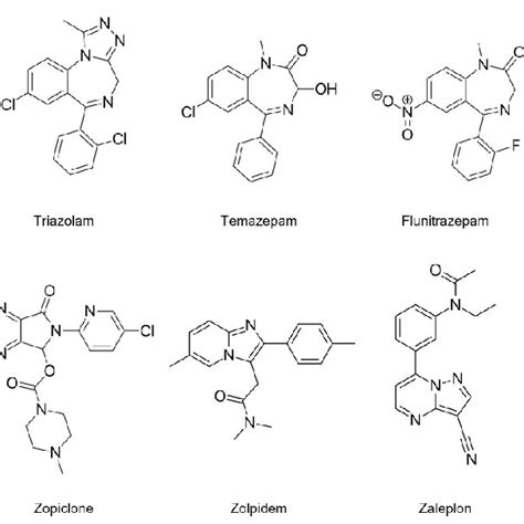 Structures Of Benzodiazepine Receptor Agonists Triazolam Temazepam And
