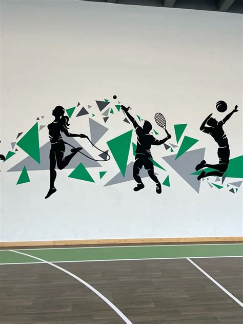 Роспись стен в спортивном зале школы рисунки виды спорта геометрия Mural Wall Art Mural