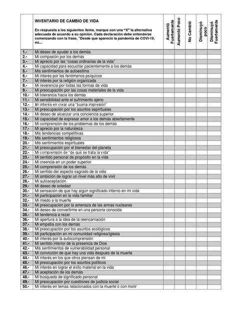 Inventario De Cambio De Vida Revisado Pdf
