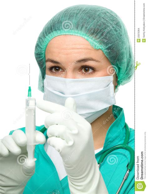 De Jonge Verpleegster Bereidt Spuit Voor Injectie Voor Stock Foto