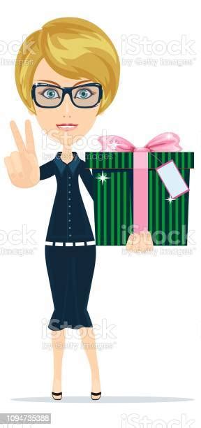 비즈니스 여자 크리스마스에 대 한 큰 선물 상자를 들고 벡터 일러스트입니다 개념에 대한 스톡 벡터 아트 및 기타 이미지 개념 낮 녹색 Istock