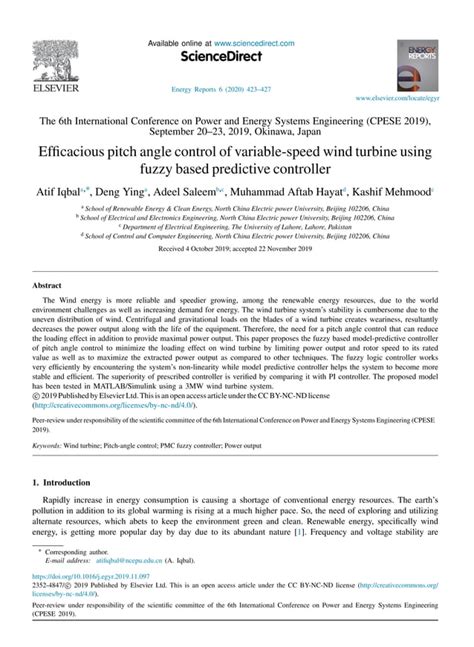 Effcacious Pitch Angle Control Of Variable Speed Wind Turbine Using Fuzzy Based Predictive