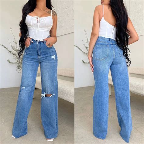 Wepbel Trendy Comfortable Wide Leg Pants Jeans Womens Jeans Versatile