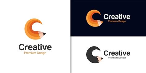 삽화를 위한 크리에이 티브 편지 C 연필 로고 디자인 크리에이 티브 아트 벡터 디자인 스마트 작가 벡터 아이콘 기호 프리미엄 벡터