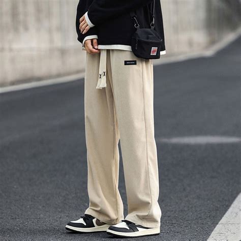 Mens Long Pants Loose Fitting Straight Leg Casual Long Pants Wide Leg