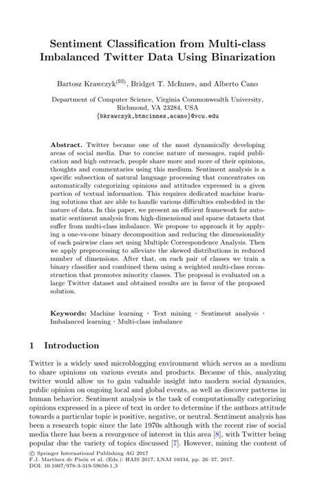 Pdf Sentiment Classification From Multi Class Imbalanced Twitter Data