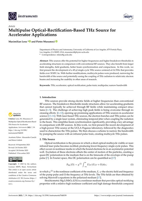 Pdf Multipulse Optical Rectification Based Thz Source For Accelerator Applications
