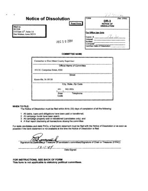 Fillable Online Webapp Iecdb Iowa Notice Of Dissolution Mail To IECDB