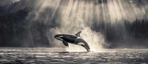 Orca Killer Whale Jumping Out Of Water Black And White Nature