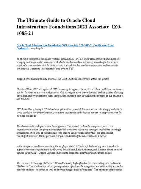 The Ultimate Guide To Oracle Cloud Infrastructure Foundations 2021 Associate 1z0 1085 21 Pdf