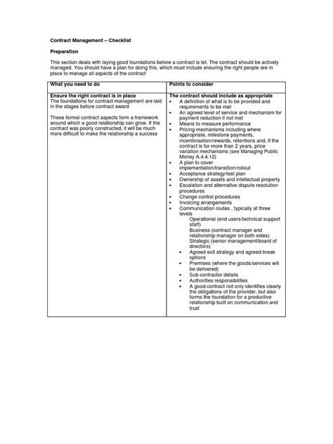 14 Contract Management Checklist Pdf Incentive Supply Chain