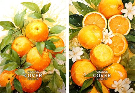 Hand Drawn Watercolor Style Orange Background Design Cover Set Wall Art