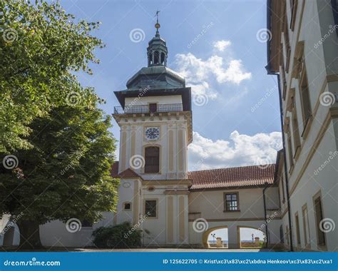 Old Town Hall Tower In Castle Park Benatky Nad Jizerou With Footpath
