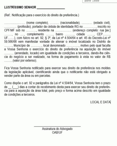 Referência Para Petição Notificação Para O Exercicio Do Direito De