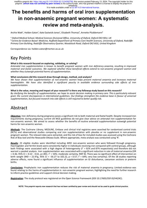 Pdf The Benefits And Harms Of Oral Iron Supplementation In Non