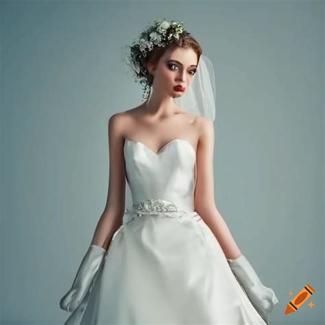 Elegant Bride In A White Silk Gown And Long Gloves On Craiyon