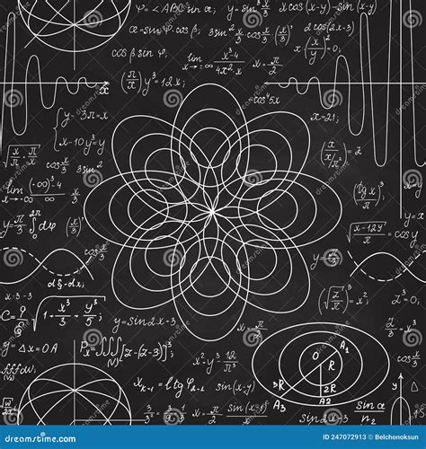 Scientific Vector Seamless Pattern With Geometry Figures Formulas And Tasks Solutions