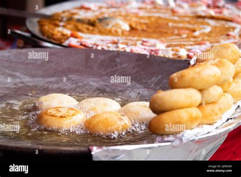 Deep Frying Favorite Indian Street Food Aloo Chaat Tiki Chat Or Alu