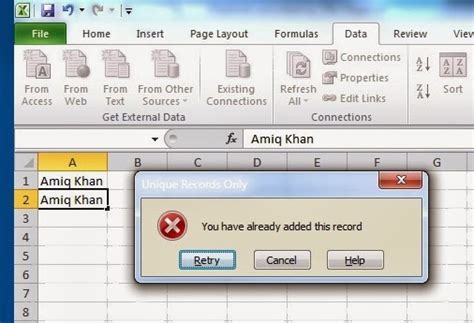 Amiqs Excel Learning Stop Duplicate Data Entry Through Data Validation