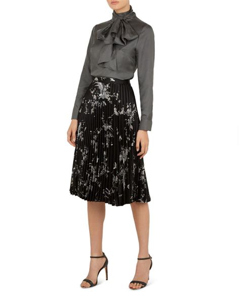 Ted Baker Silk Tie Neck Blouse In Charcoal Gray Lyst