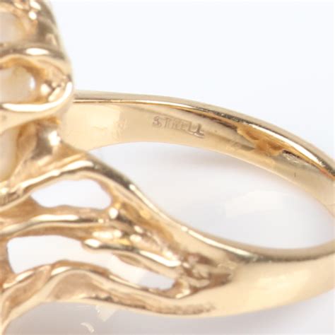 Lot Strell Stamped 14k Yellow Gold Ring With Freshwater Pearls And Diamonds In A Naturalistic