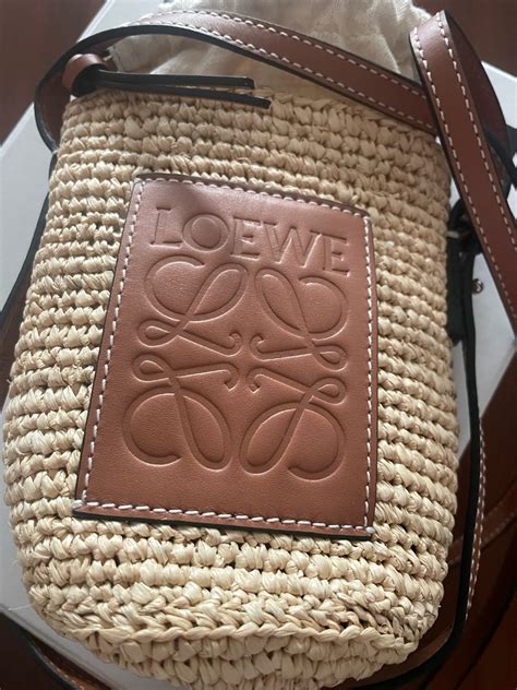 全新 Loewe 藤袋 LOEWE Paula s Ibiza Leather Trimmed Woven Raffia Pouch