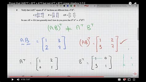 Prove That AB T B T X A T But Not A T X B T Linear Algebra 2 7 2