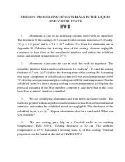 MSE 4005 HW II AND SOLUTIONS SPRING 23 Pdf MSE4005 PROCESSING OF MATERIALS IN THE LIQUID AND