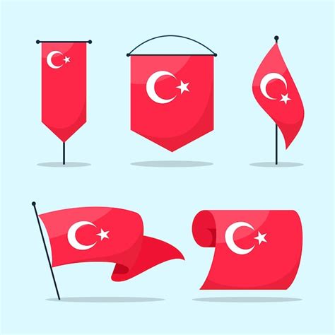 Coleção De Bandeiras Da Turquia Em Diferentes Apresentações Vetor Premium