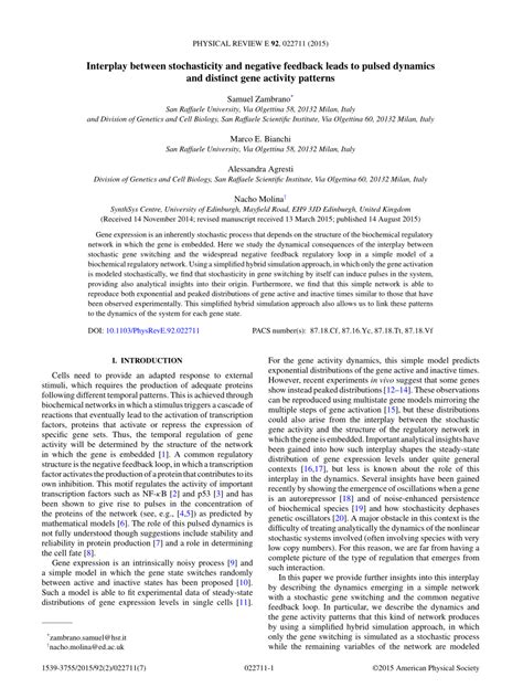 Pdf Interplay Between Stochasticity And Negative Feedback Leads To