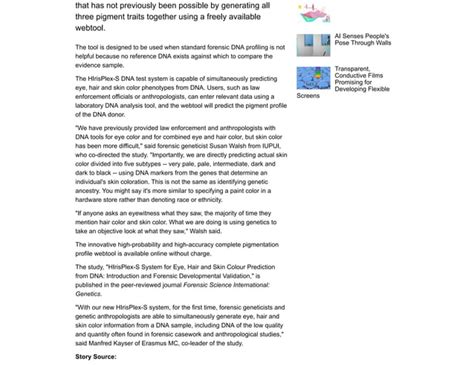 Forensics New Tool Predicts Eye Hair And Skin Color From A Dna Sample Of An Unidentified