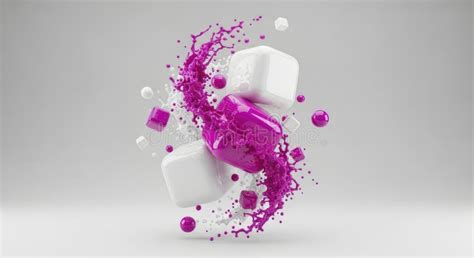 Dynamic Purple Liquid Splash With White And Pink Cubes In Abstract