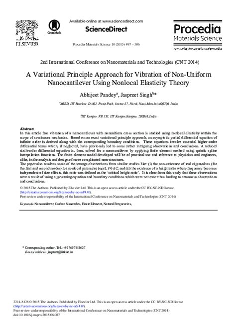 Pdf A Variational Principle Approach For Vibration Of Non Uniform Nanocantilever Using