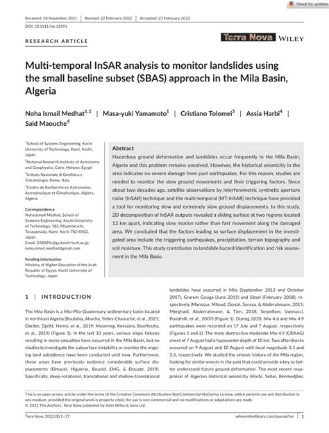 Pdf Multi‐temporal Insar Analysis To Monitor Landslides Using The