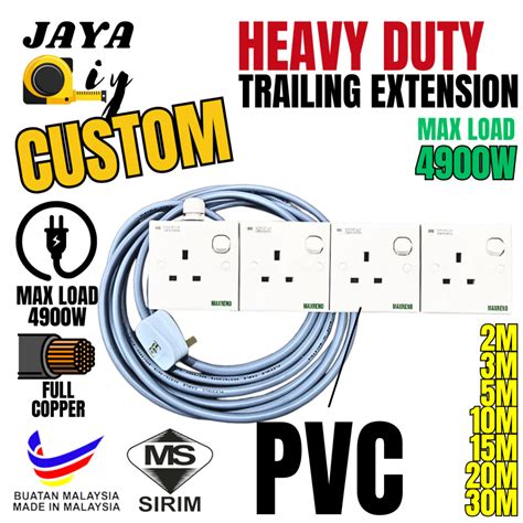 SET SIRIM HEAVY DUTY LOCAL PVC TRAILING SOCKET EXTENSION Plug FULL COPPER WIRE Way