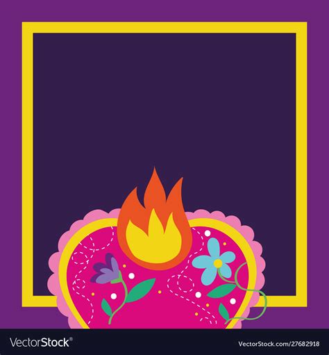 Dia De Los Muertos Card With Heart Flame Vector Image