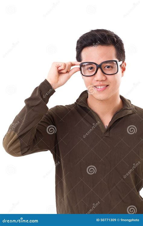 Happy Positive Clever Genius Nerd Or Geek Man With Glasses Stock Image Image Of Nerd Adult