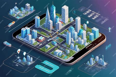 Mobile Maps Navigation And Tracking Concept Isometric City Map App Design Infographic Premium
