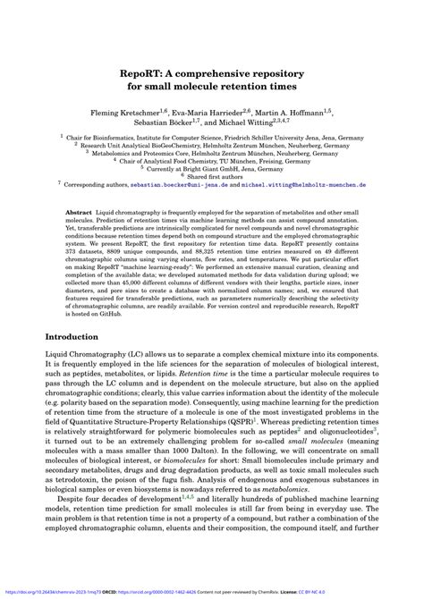 Pdf Report A Comprehensive Repository For Small Molecule Retention Times