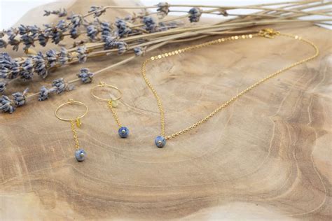 Halskette And Ohrringe Sky Aus Messing Vergoldet Mit Lapis Lazuli
