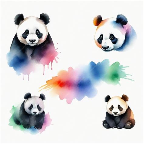 Four Pandas Are Shown With Different Colors And Colors Premium Ai Generated Vector