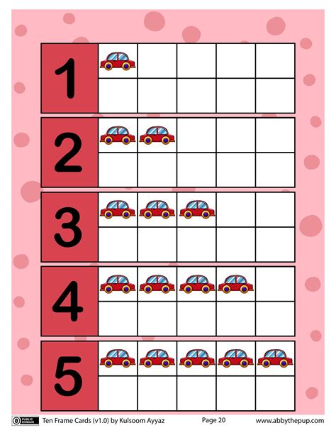 Ten Frame Cards With Cars And Numbers Free Printable Papercraft Templates